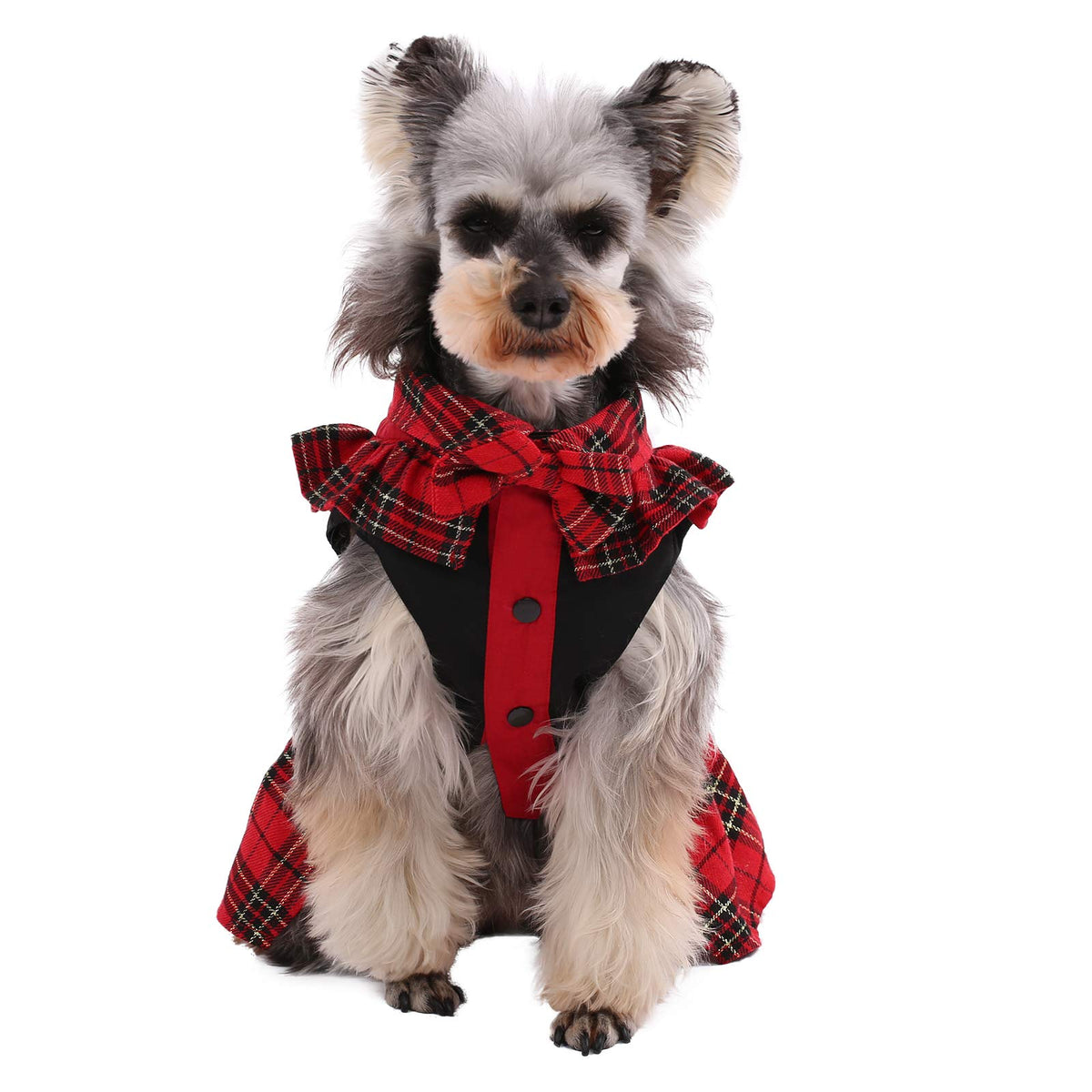 Dog Classic Red Plaid Dress, Puppy Bowknot Tutu Dress with D-Ring Buck ...
